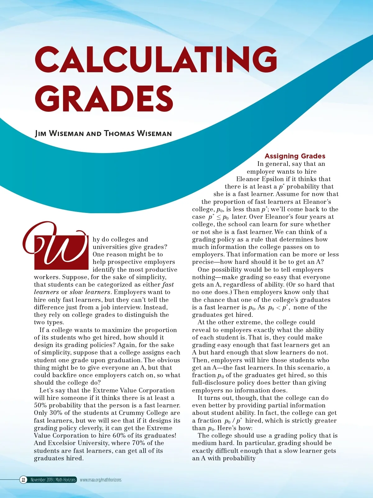 Math Horizons Volume XXVII, Issue 2, November 2019 Page 22
