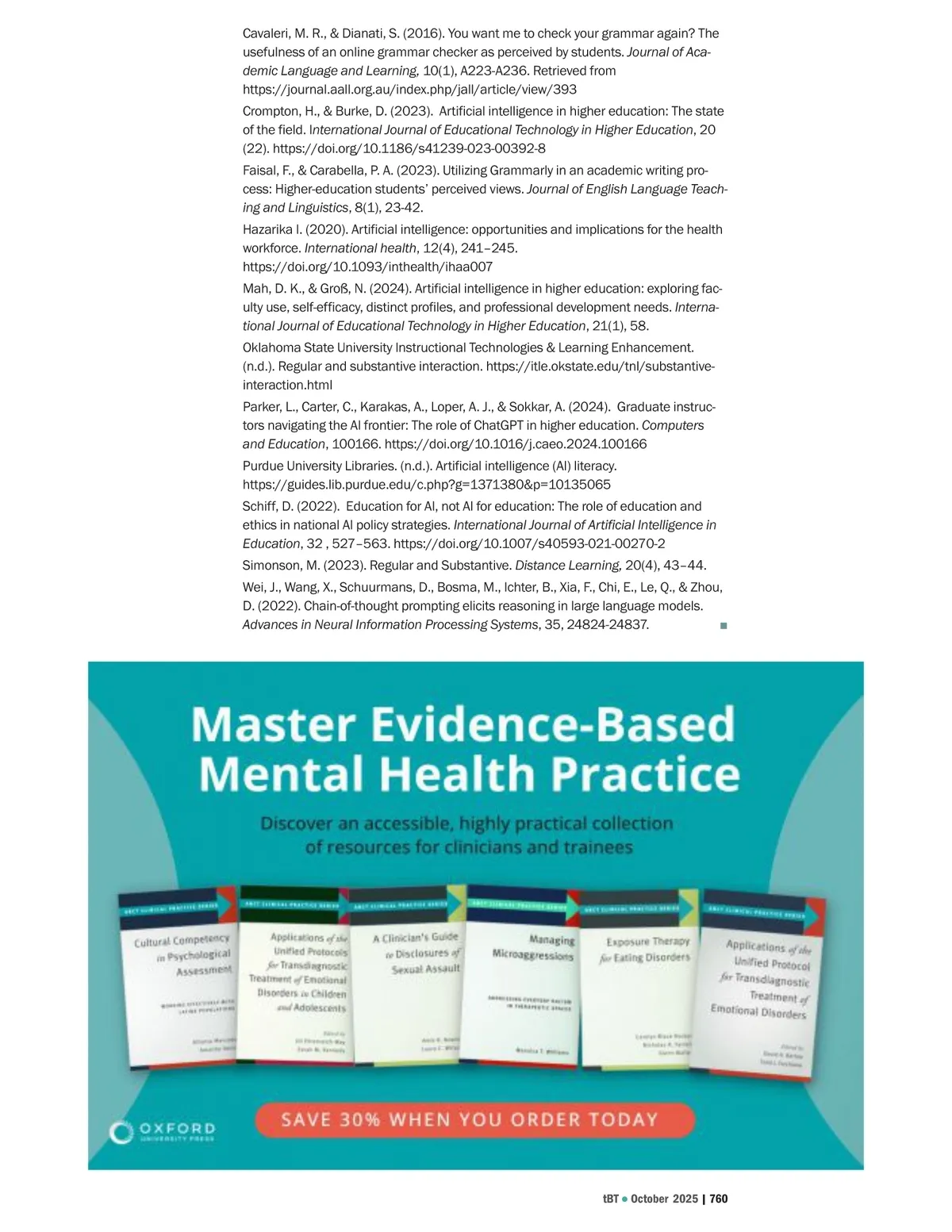 the Behavior Therapist Vol 48, Issue 7 October 2025 Page 760